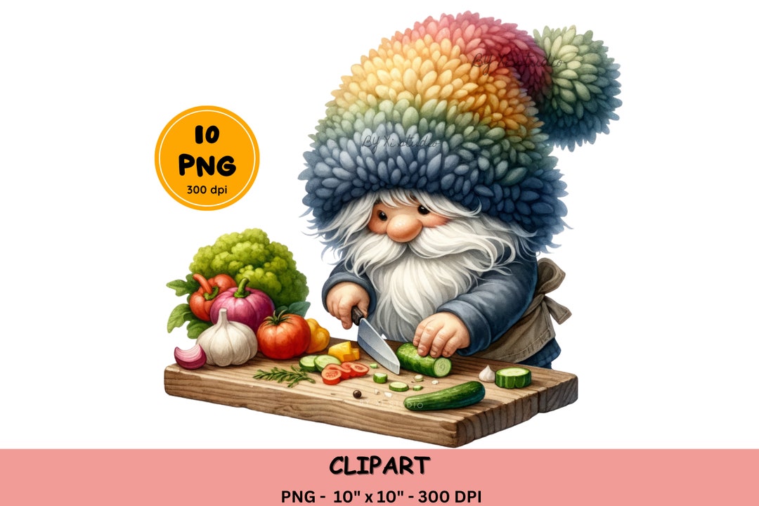 Cooking Gnome Clipart, Kitchen Gnomes Illustration, Gnome Sublimation ...