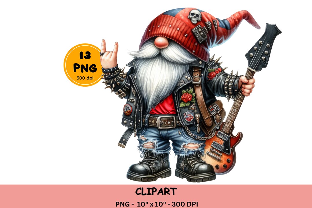 Watercolor Rock Star Gnome Clipart, Singer Gnome Sublimation Design ...