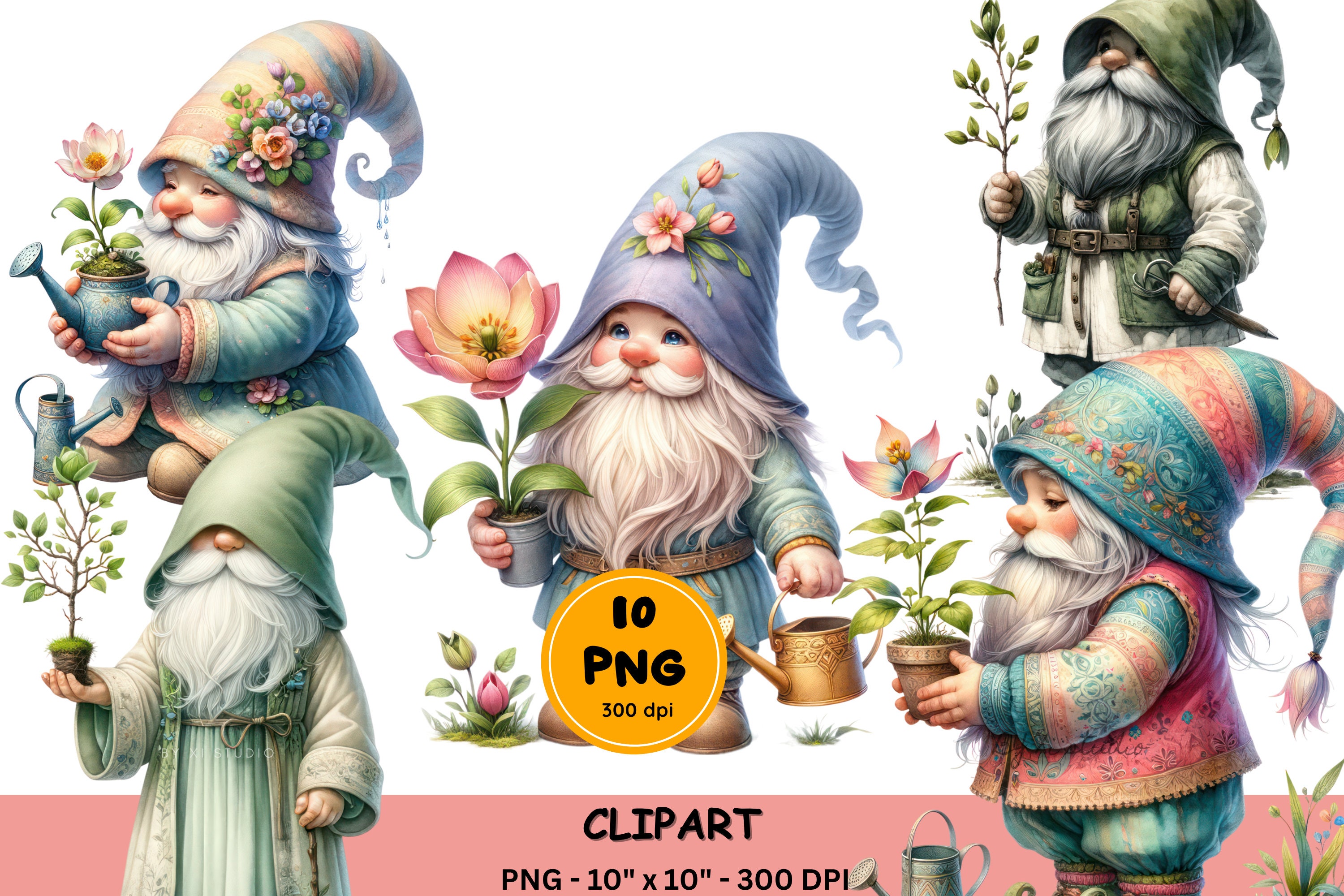 Seasonal Gnomes Clipart, Spring Gnome PNG, Garden Gnome, Summer Gnome ...