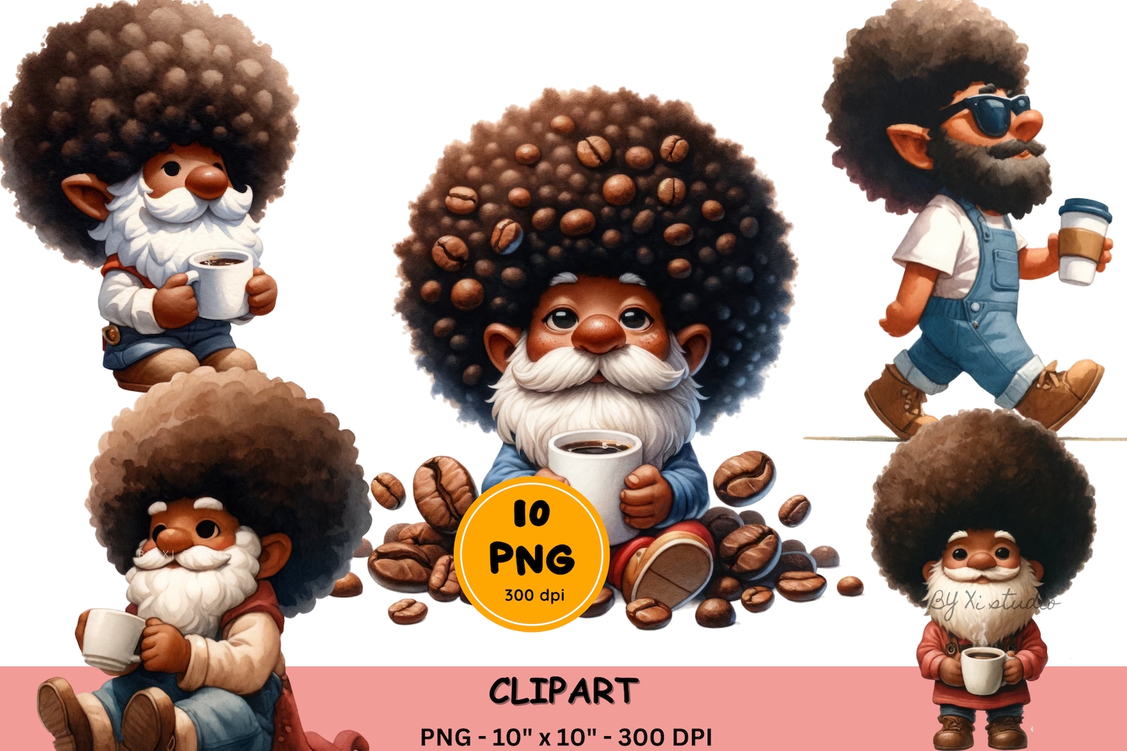 Afro Coffee Gnome Clipart, Black Gnome PNG, Coffee Gnome Clip Art ...