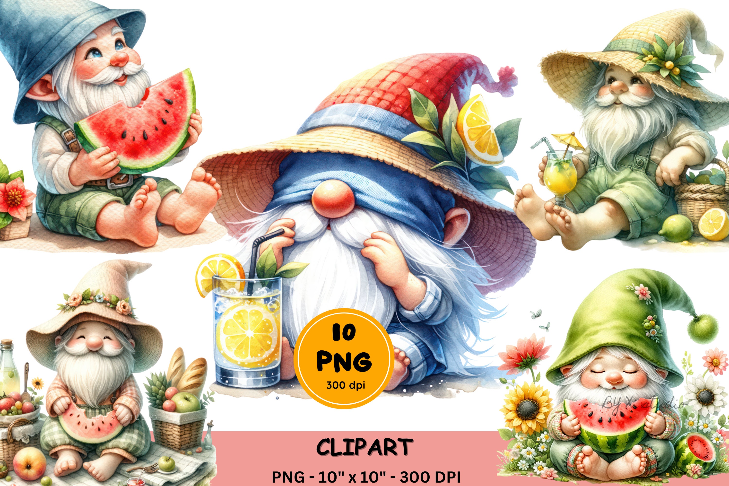 Cute Summer Gnome Clipart, Summer Drink Gnome Sublimation Design, Ice ...