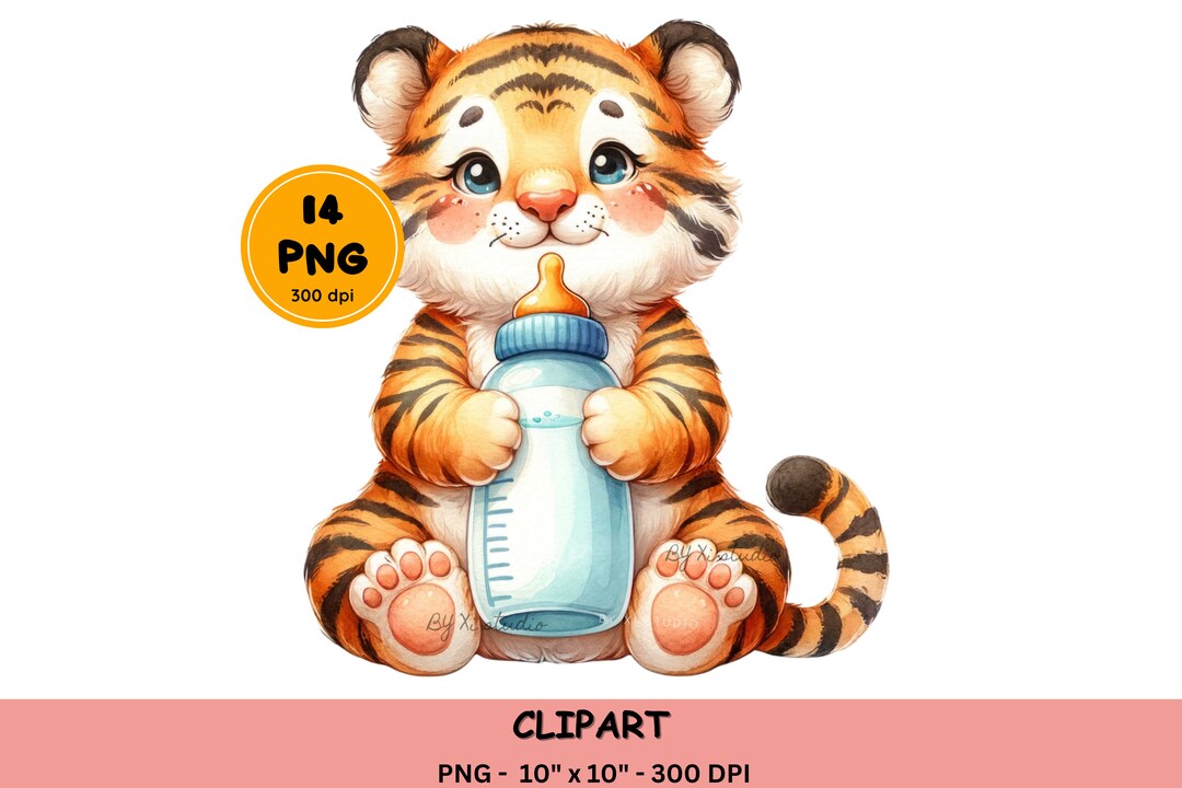 Watercolor Assorted Baby Safari Animals With Baby Bottle Clipart, Baby ...