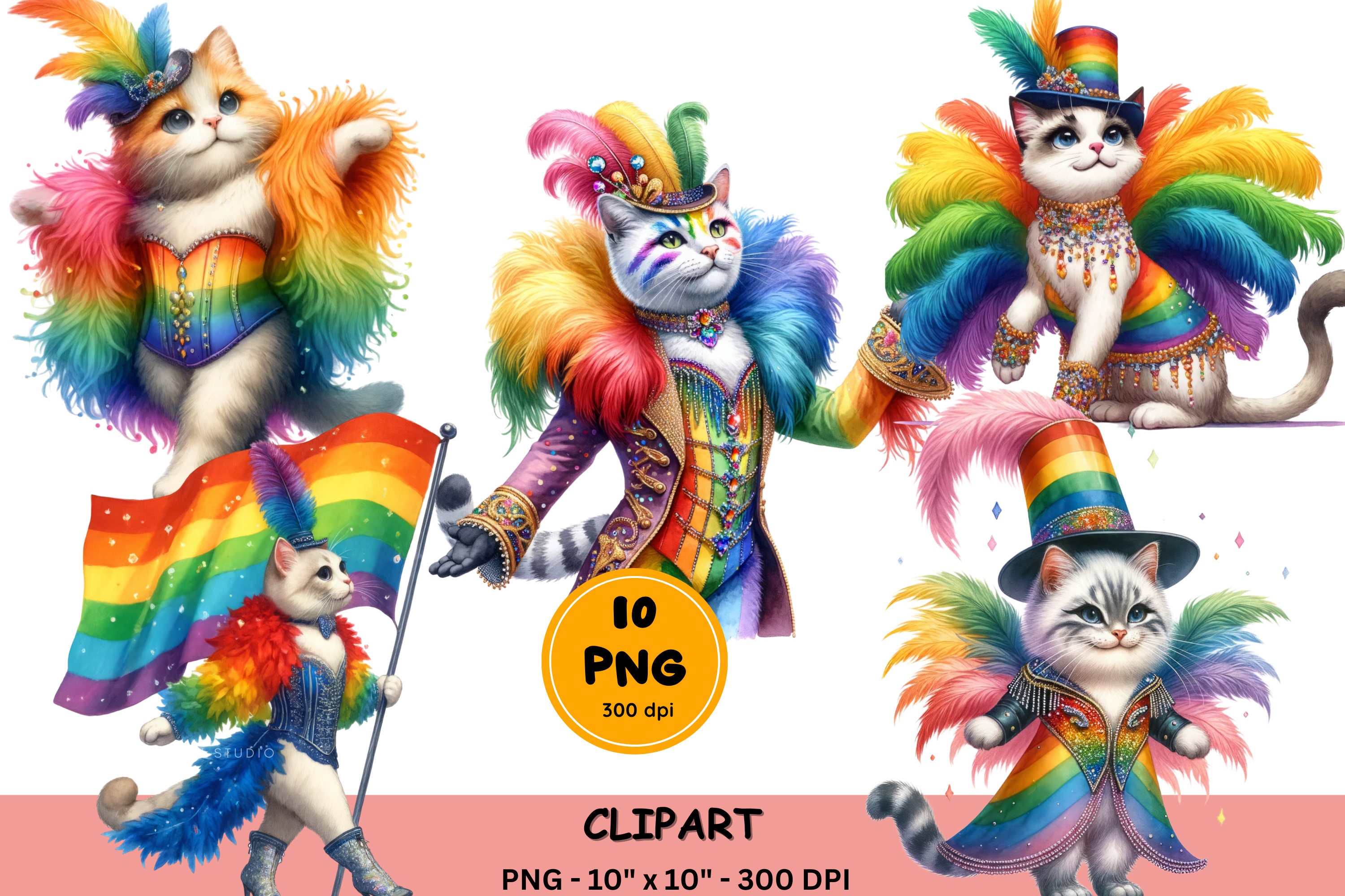 Cute LGBTQ Pride Cat Clipart, Pride Kitten Clipart, Rainbow Pride Cat ...