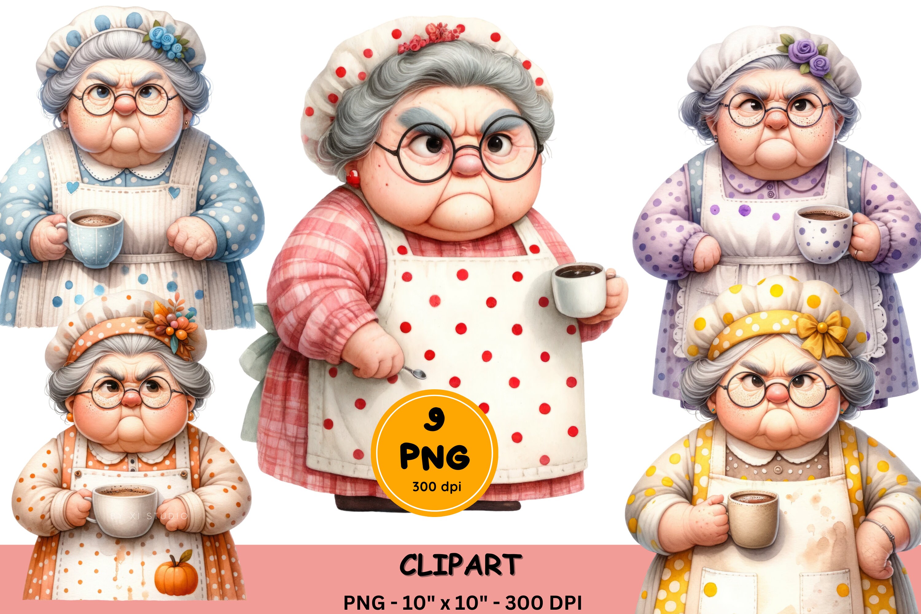 Cute Grumpy Granny Clipart, Woman Clipart, Funny Old Ladies, Grumpy ...