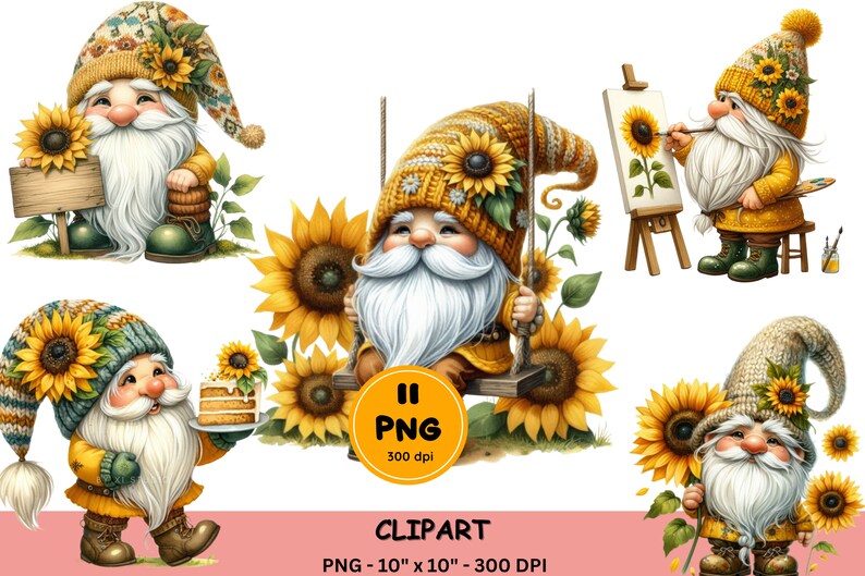 Sunflower Gnome Clipart, Spring Gnome PNG, Garden Gnome Clip Art ...