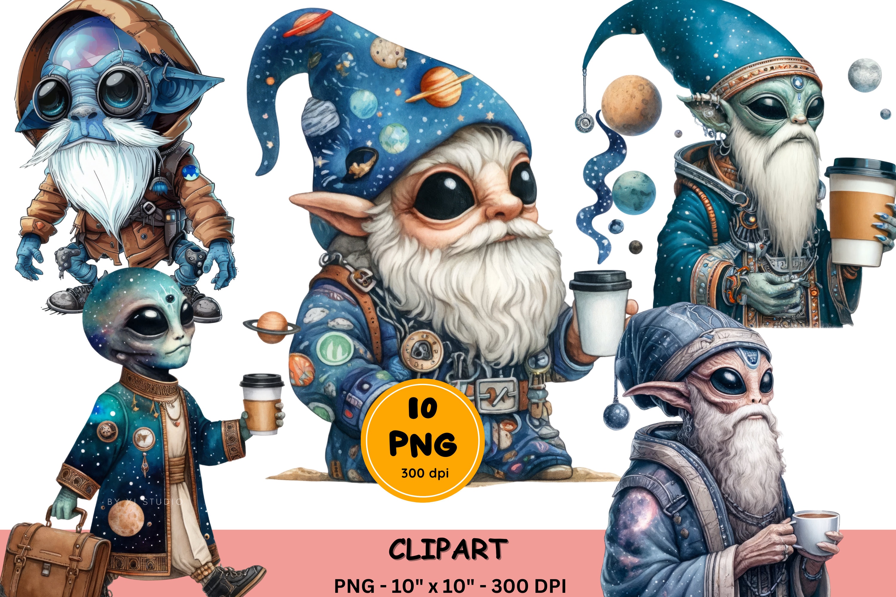 Coffee Alien Clipart, Alien PNG, Space Alien Sublimation Design, Cute ...