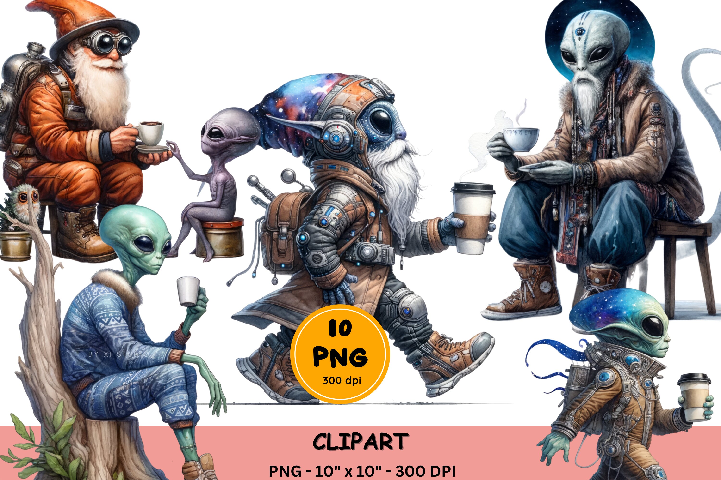 Coffee Alien Clipart, Alien PNG, Space Alien Sublimation Design, Cute ...