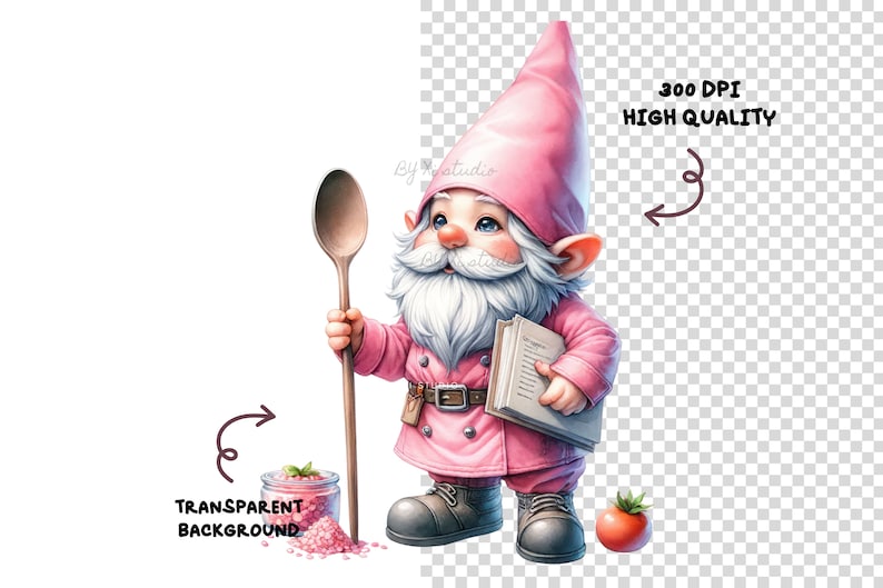 Watercolor Chef Gnome, Cooking Gnome Png, Kitchen Gnomes Illustration ...