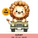Watercolor Safari Animals on Car Clipart, Baby Animal Clipart, Vehicle ...