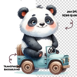 Watercolor Safari Animals on Car Clipart, Baby Animal Clipart, Vehicle ...