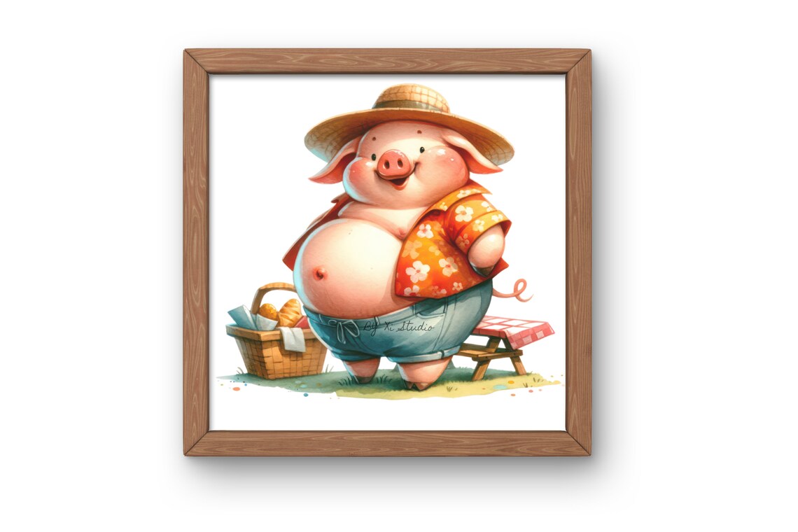 Watercolor Picnic Animal Clipart, Cute Farm Animals Illustration, Funny ...