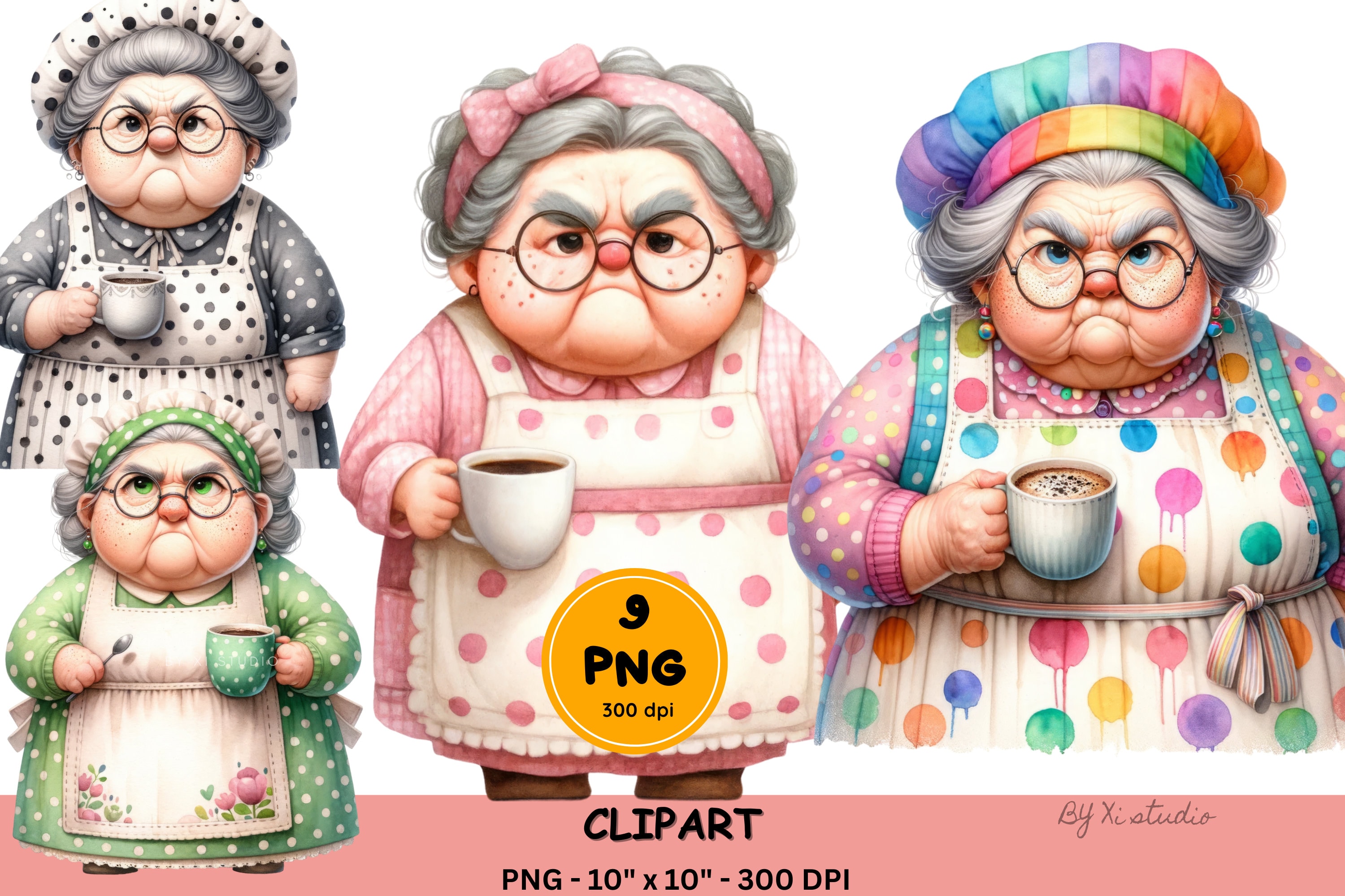 Cute Grumpy Granny Clipart, Woman Clipart, Funny Old Ladies, Grumpy ...