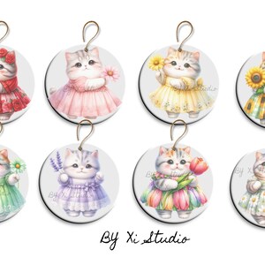 Cute Cat With Flower Clipart, Spring Cat Clipart, Watercolor Kitten ...
