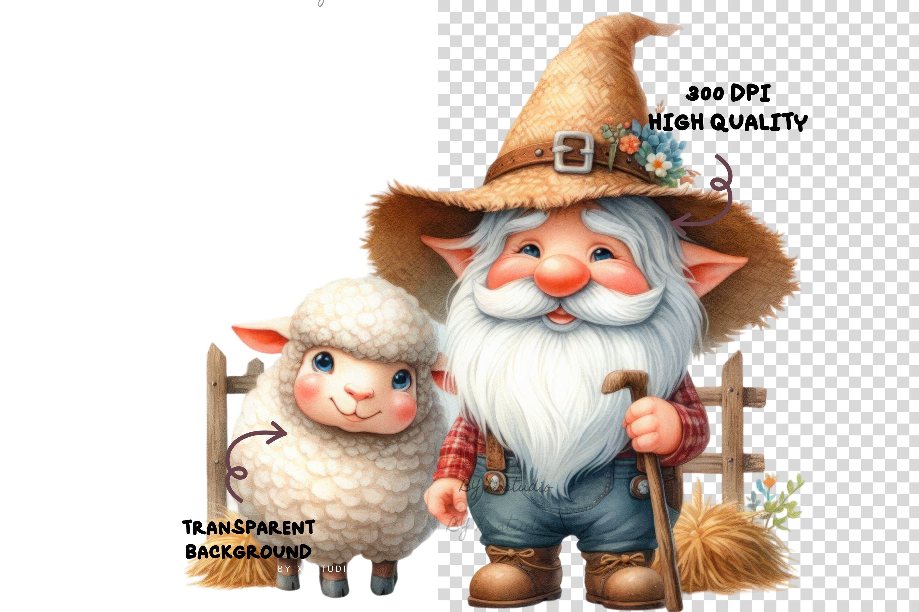 Farmer Gnome Clipart, Farm Animals PNG, Cute Gnome Png, Gnomes ...