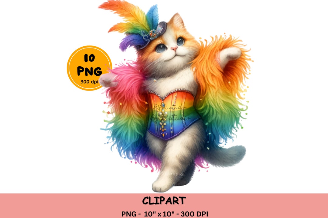 Cute LGBTQ Pride Cat Clipart, Pride Kitten Clipart, Rainbow Pride Cat ...