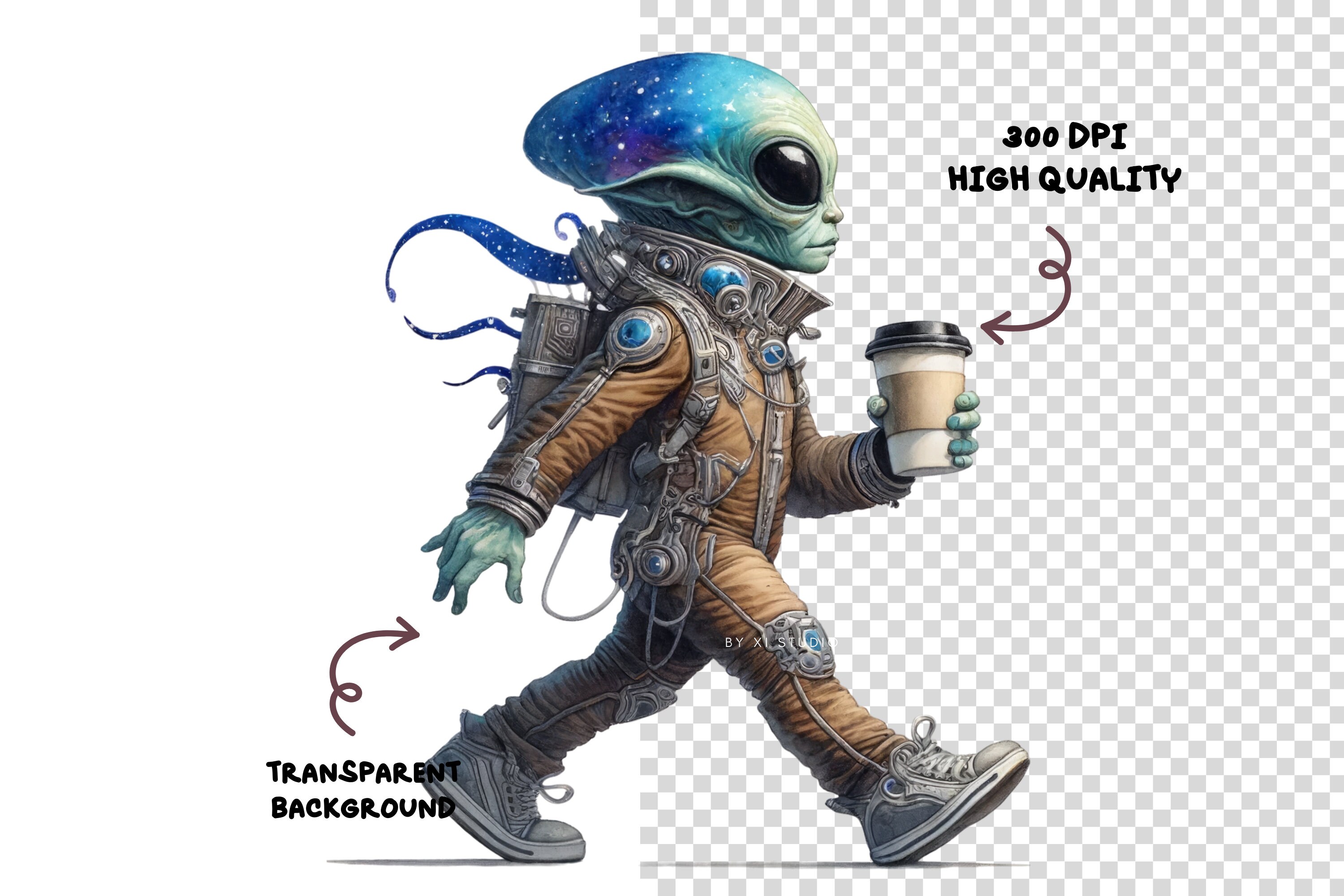 Coffee Alien Clipart, Alien PNG, Space Alien Sublimation Design, Cute ...