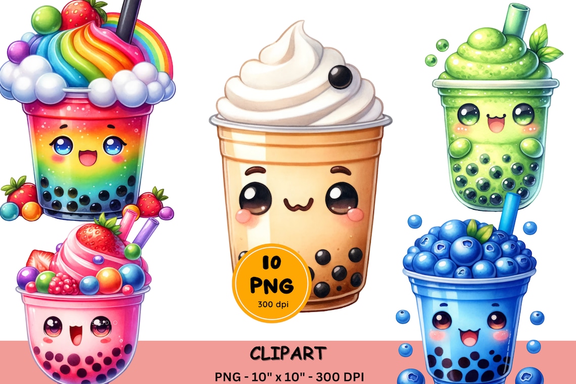 Kawaii Bubble Tea Clipart, Cute Boba Tea Clipart, Boba Tea Cartoon ...