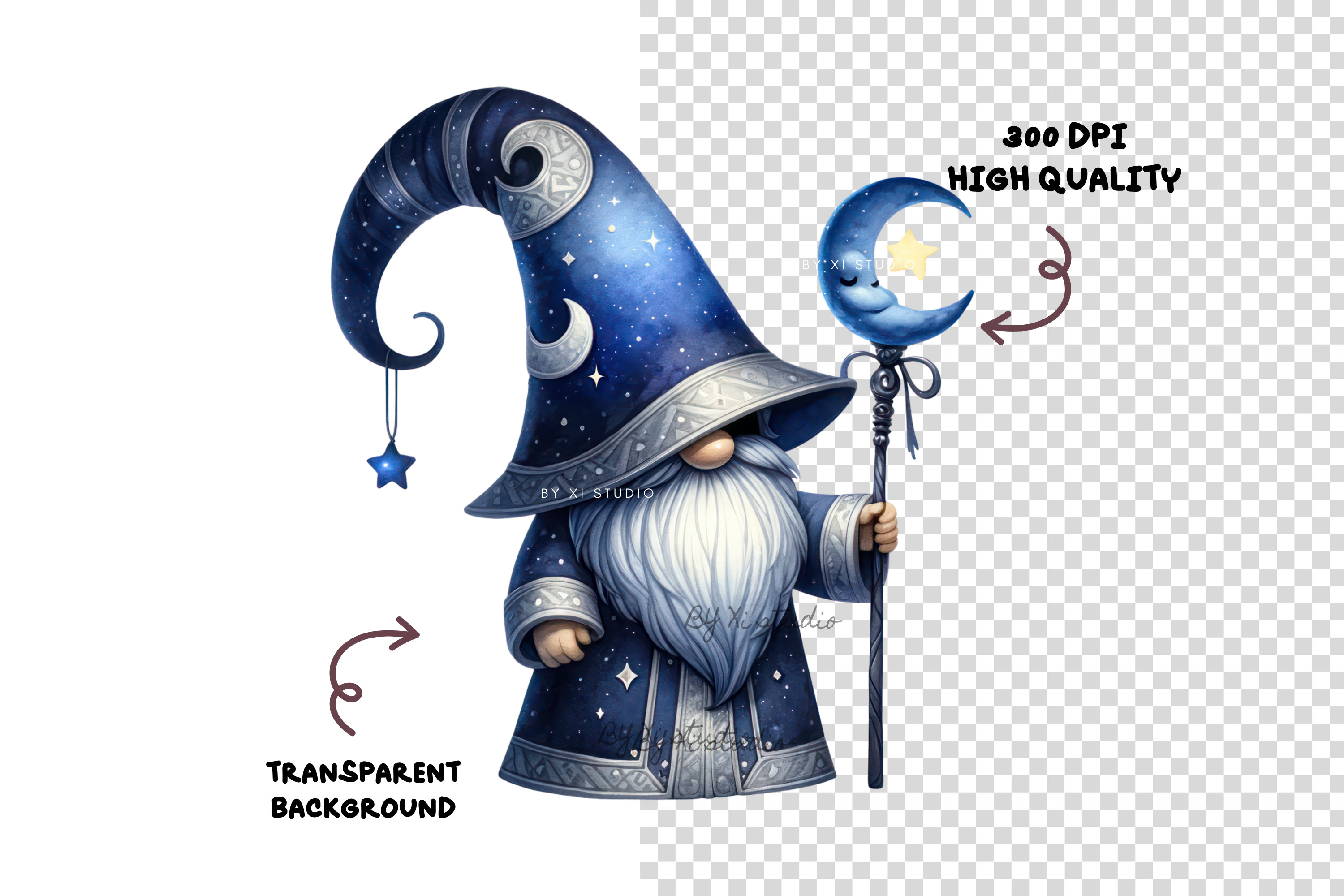 Watercolor Wizard Gnome Clipart, Celestial Gnome PNG, Wizard ...