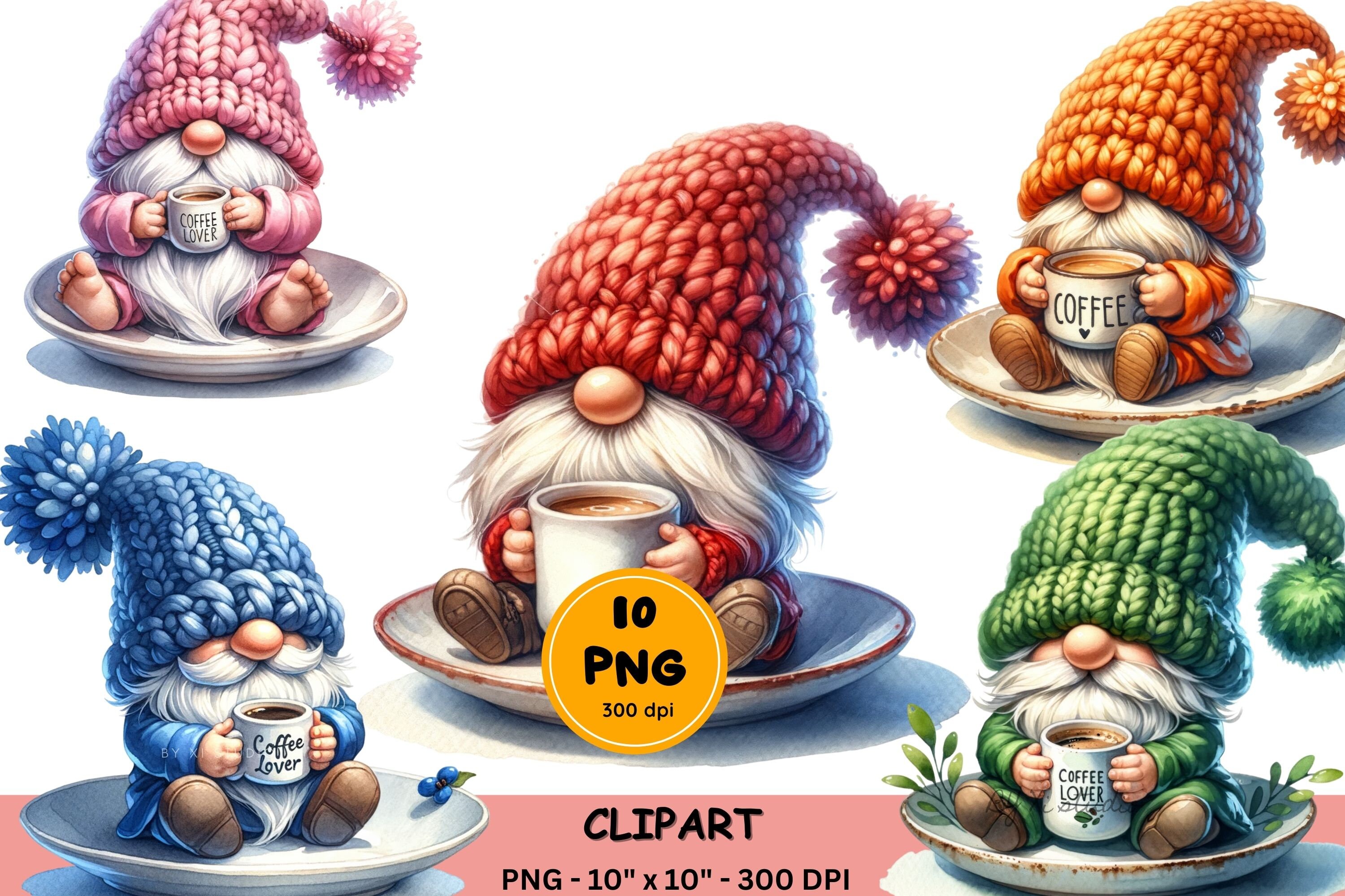 Watercolor Coffee Gnome Clipart, Gnome Coffee PNG, Cute Gnome ...