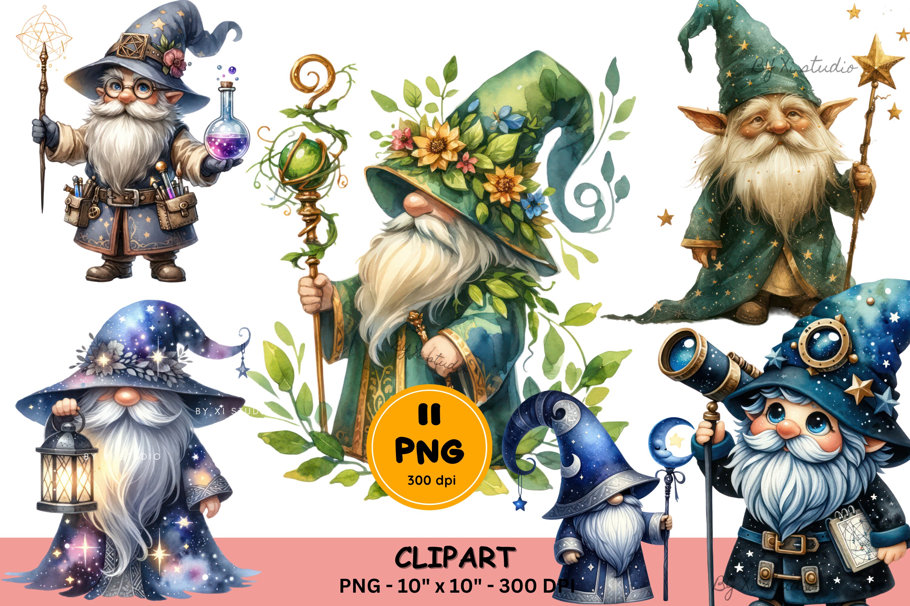 Watercolor Wizard Gnome Clipart, Celestial Gnome PNG, Wizard ...