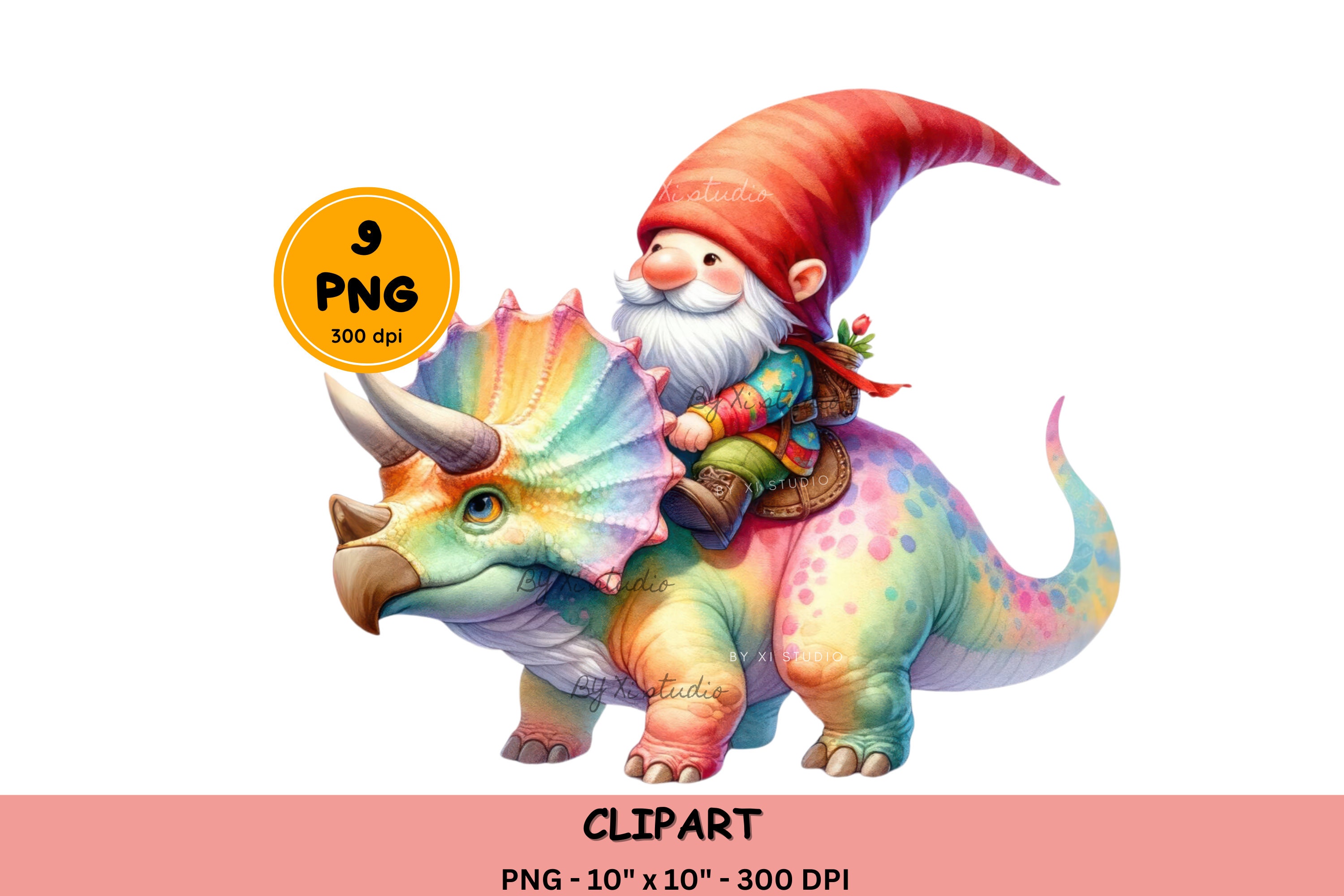 Watercolor Gnome With Dinosaur Clipart, Cute Gnome Sublimation Design ...