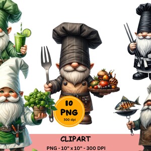 Watercolor Chef Gnomes, Cooking Gnome Png, Kitchen Gnome Illustration ...