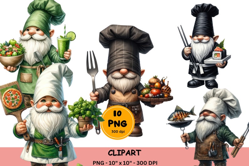 Watercolor Chef Gnomes, Cooking Gnome Png, Kitchen Gnome Illustration ...