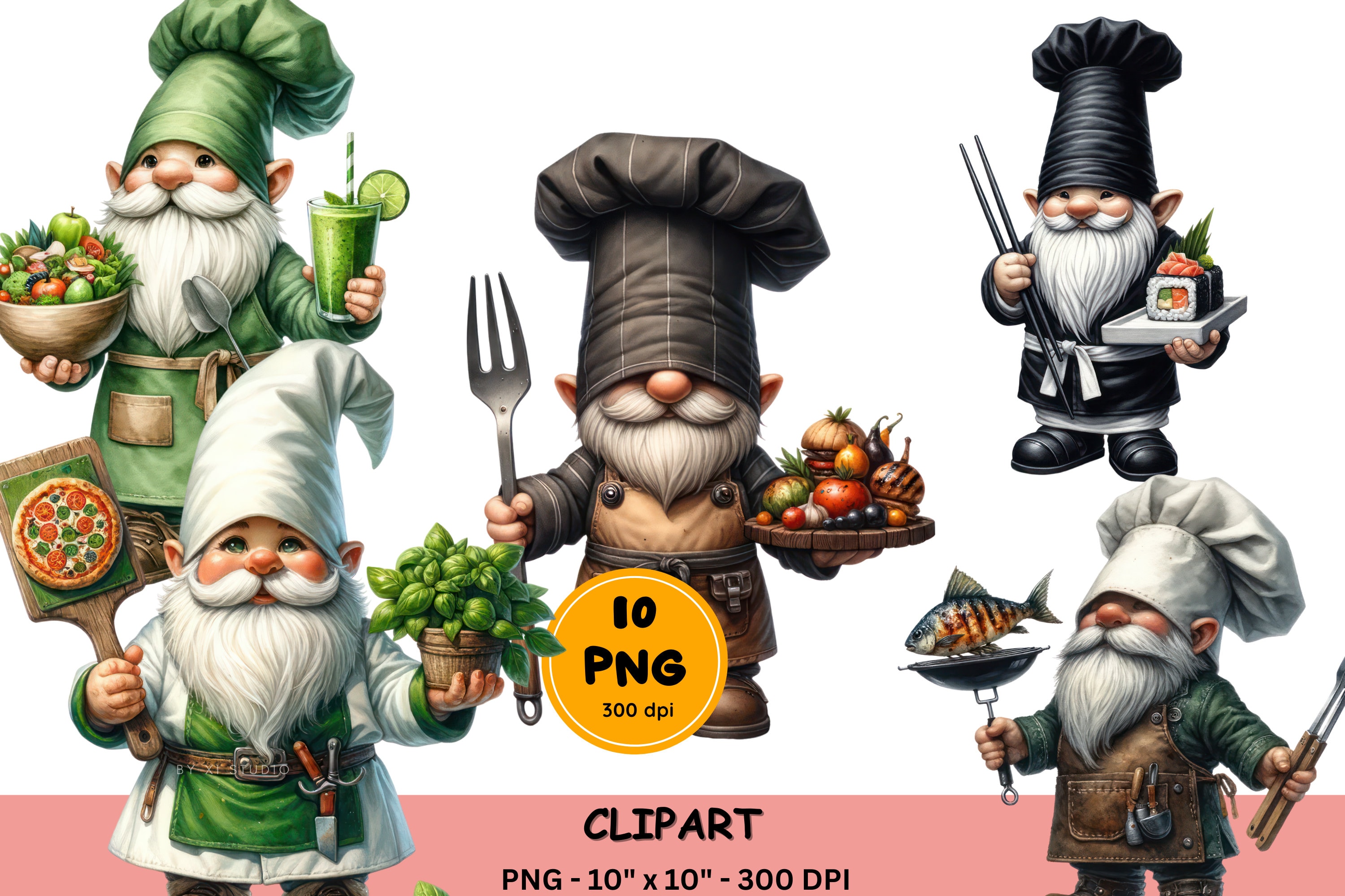 Watercolor Chef Gnomes, Cooking Gnome Png, Kitchen Gnome Illustration ...