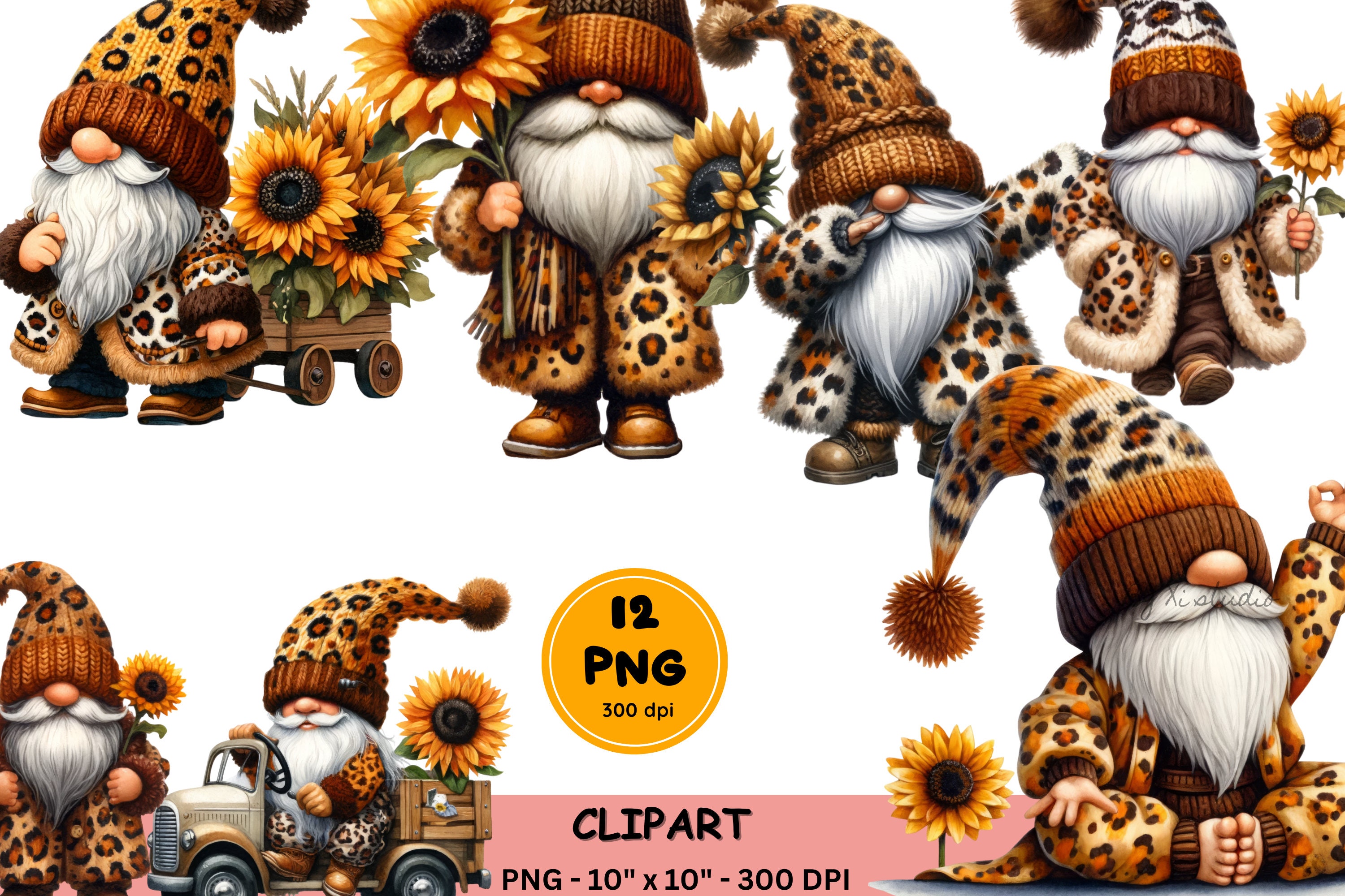 Leopard Gnome Clipart, Sunflower Gnome Png, Flower Gnome Sublimation ...
