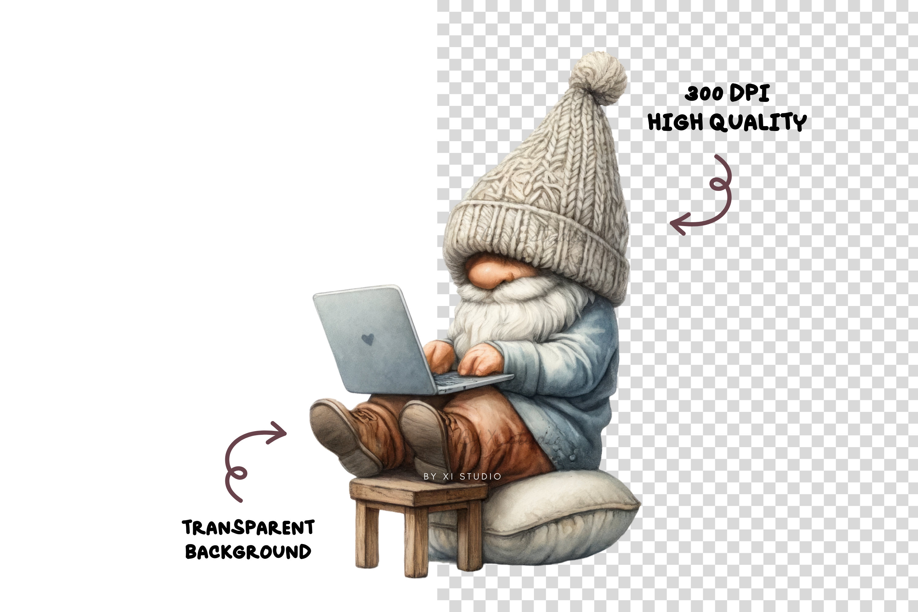 Watercolor Laptop Gnome Clipart, Computer Clipart, Notebook Gnome ...