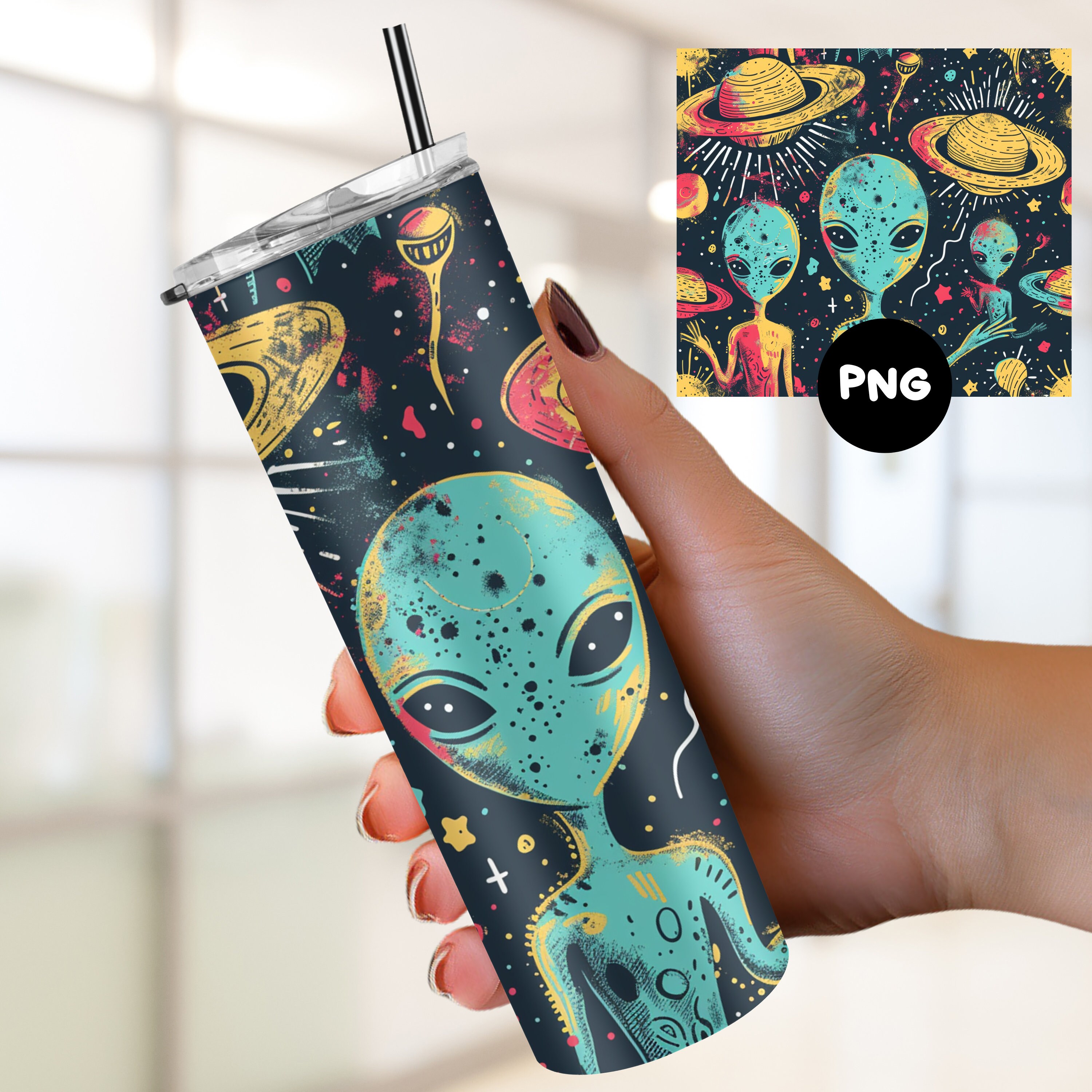 Seamless Alien Tumbler Wrap, Space, Planet, Galaxy, UFO, 20oz Skinny ...