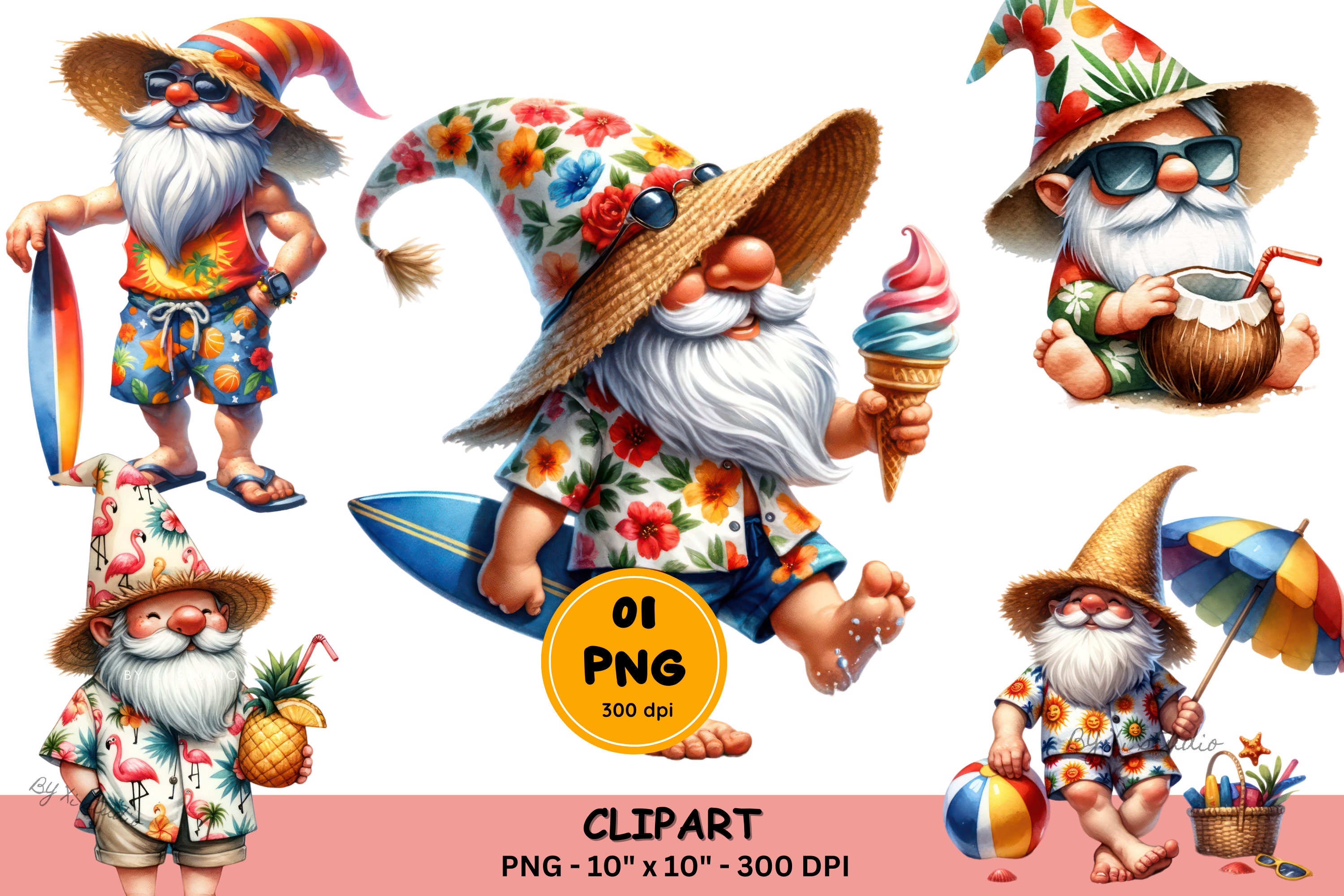 Watercolor Summer Gnome Clipart, Summer Beach Gnome Sublimation Design ...