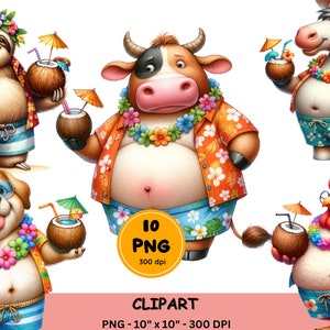 Watercolor Summer Beach Farm Animals Clipart, Cute Animals Illustration ...