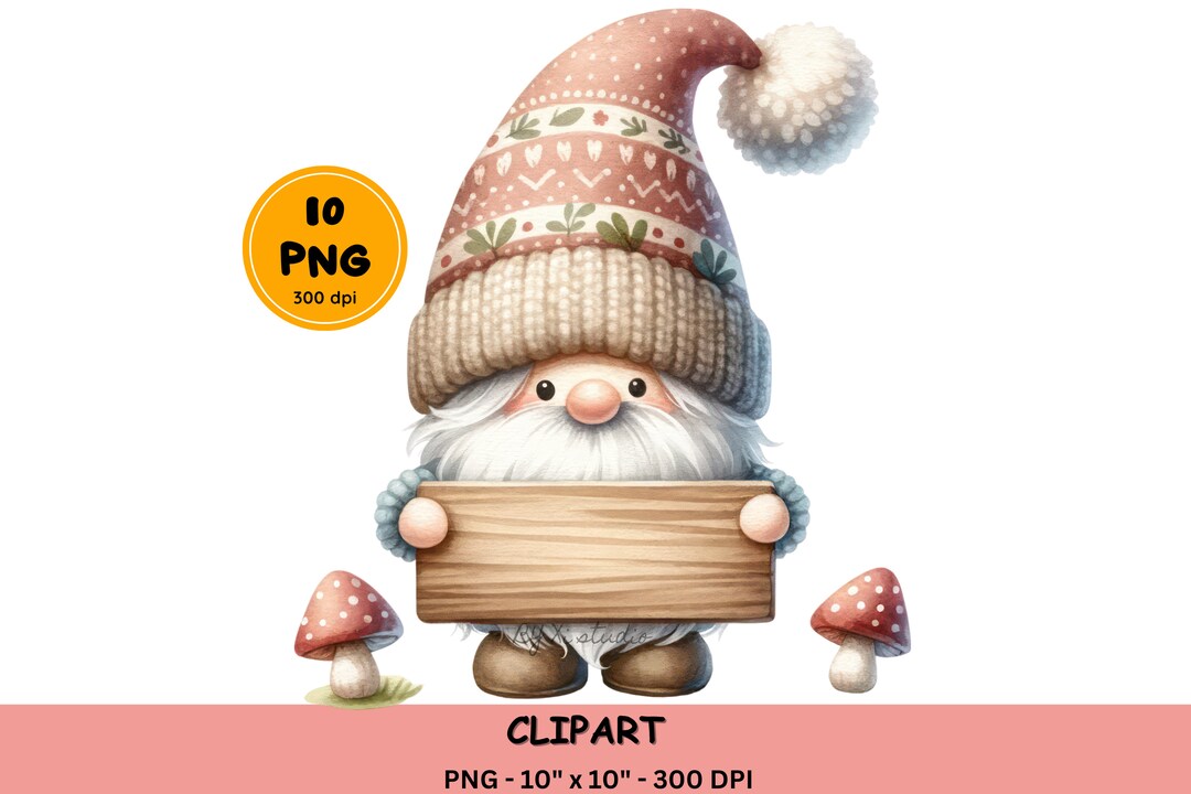 Gnome With Wooden Sign Clipart, Fill Your Own Text, Gnome Sublimation ...