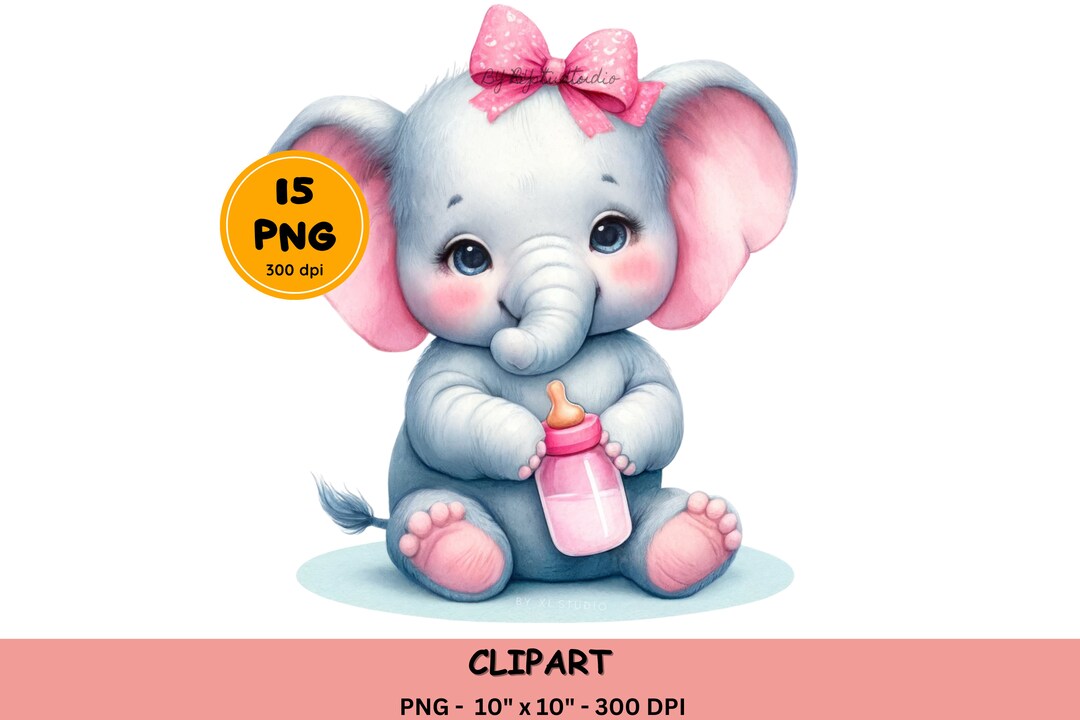 Watercolor Assorted Baby Safari Animals With Baby Bottle Clipart, Baby ...