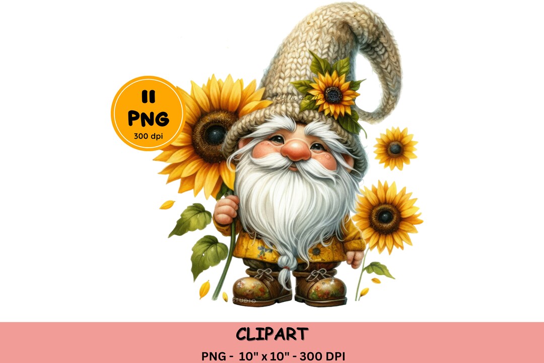 Sunflower Gnome Clipart, Spring Gnome PNG, Garden Gnome Clip Art ...