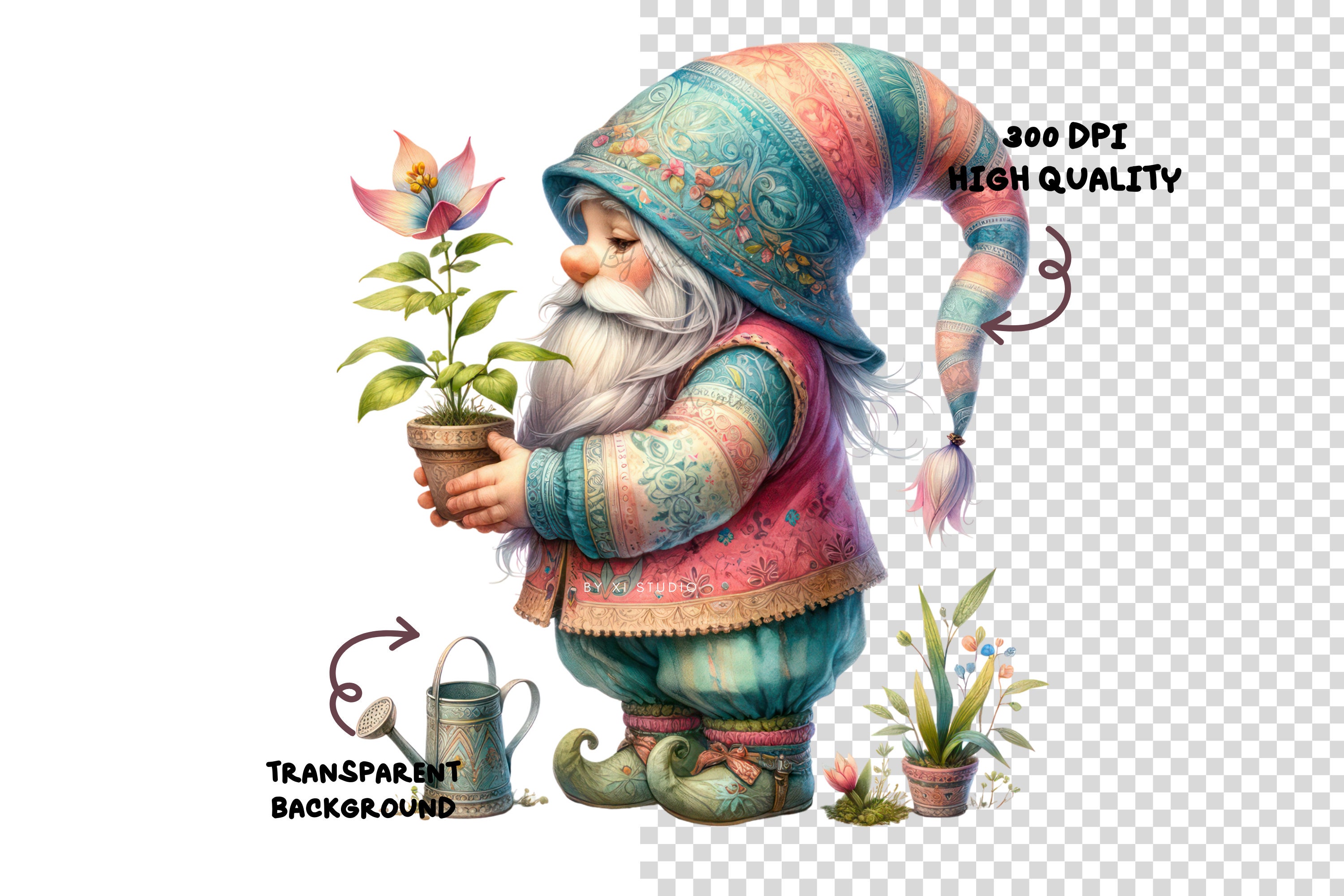 Seasonal Gnomes Clipart, Spring Gnome PNG, Garden Gnome, Summer Gnome ...