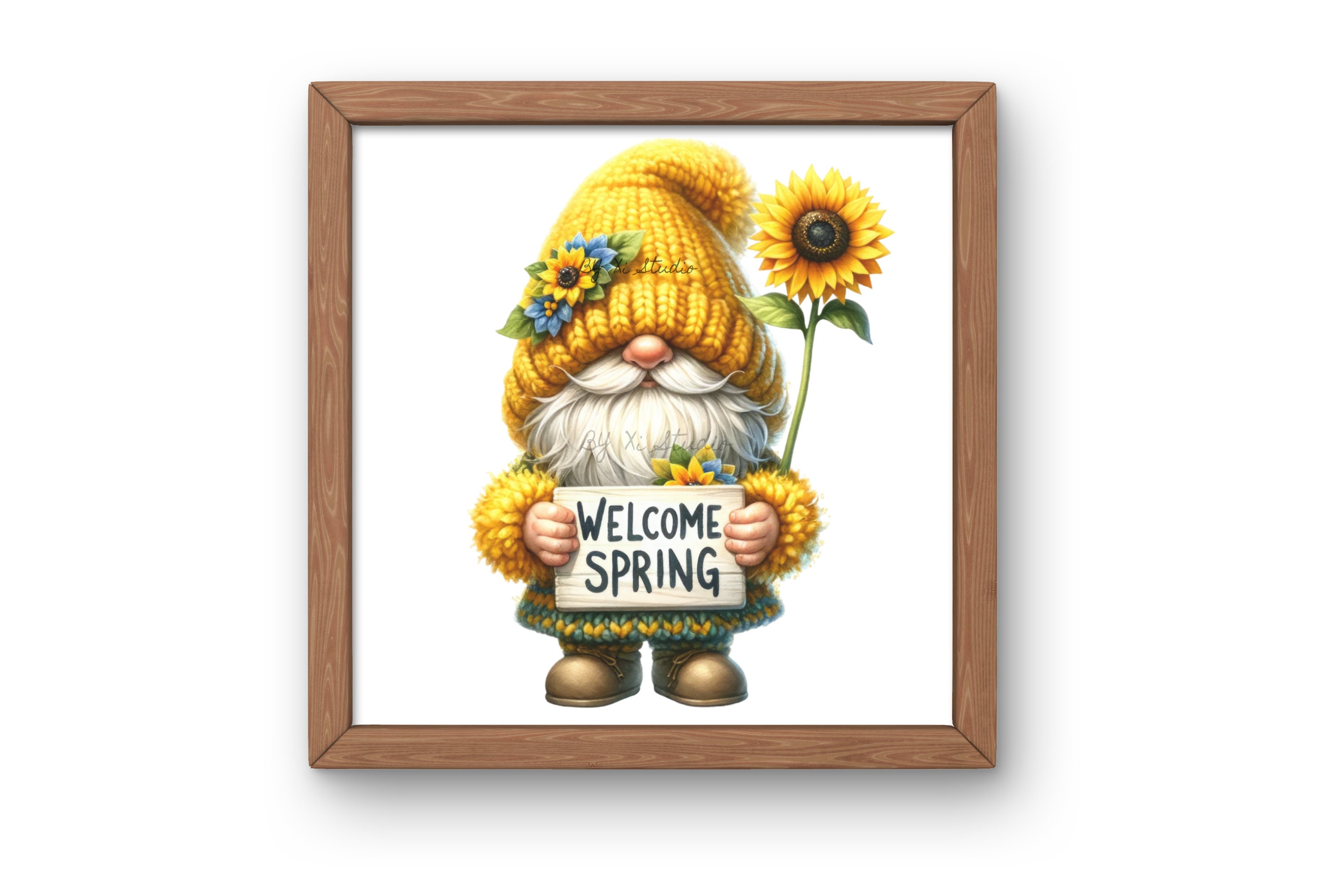 Sunflower Gnome With Welcome Spring Sign Clipart, Spring Gnome PNG ...