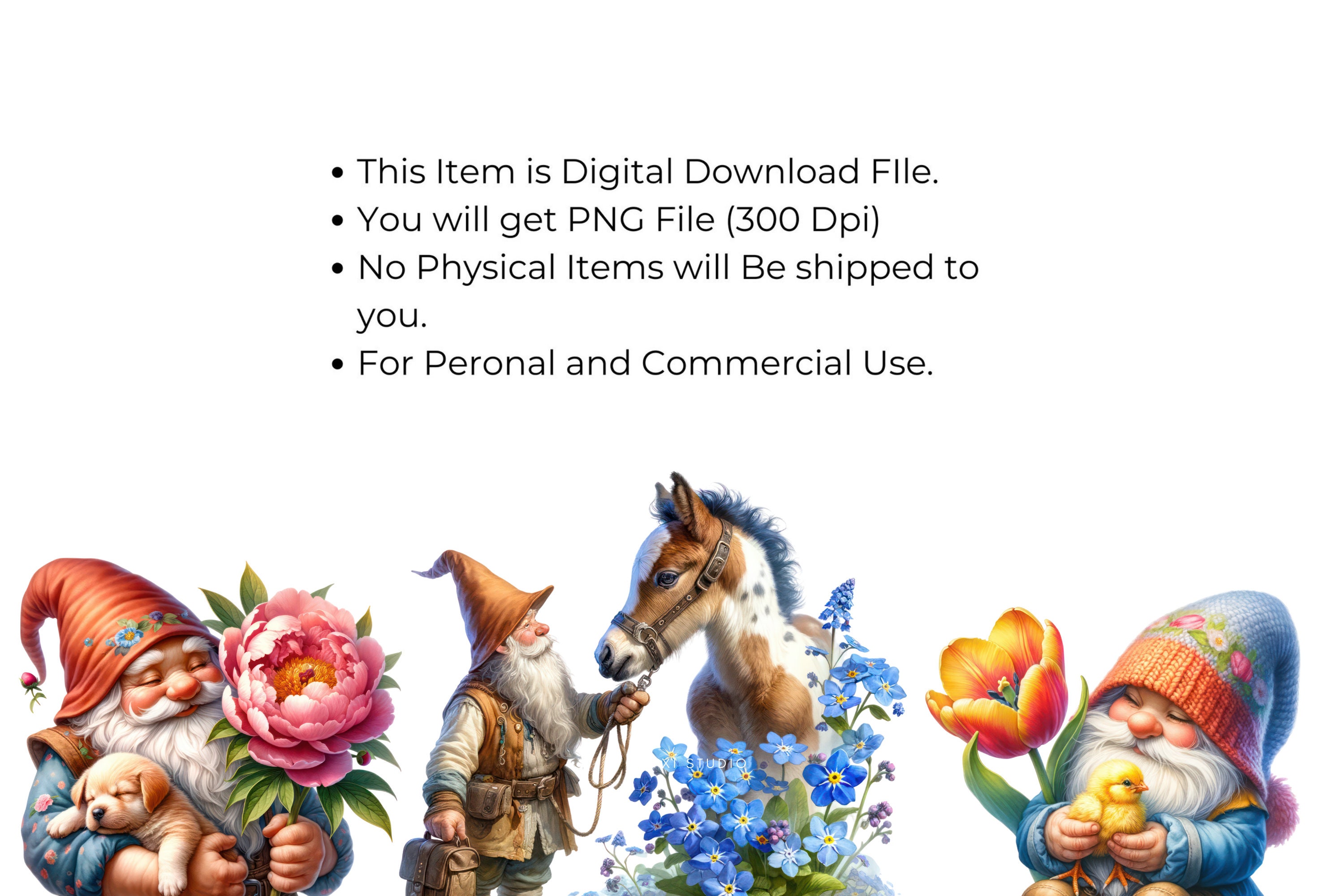 Watercolor Spring Gnome Clipart Set With Assorted Farm Animals, Flower ...