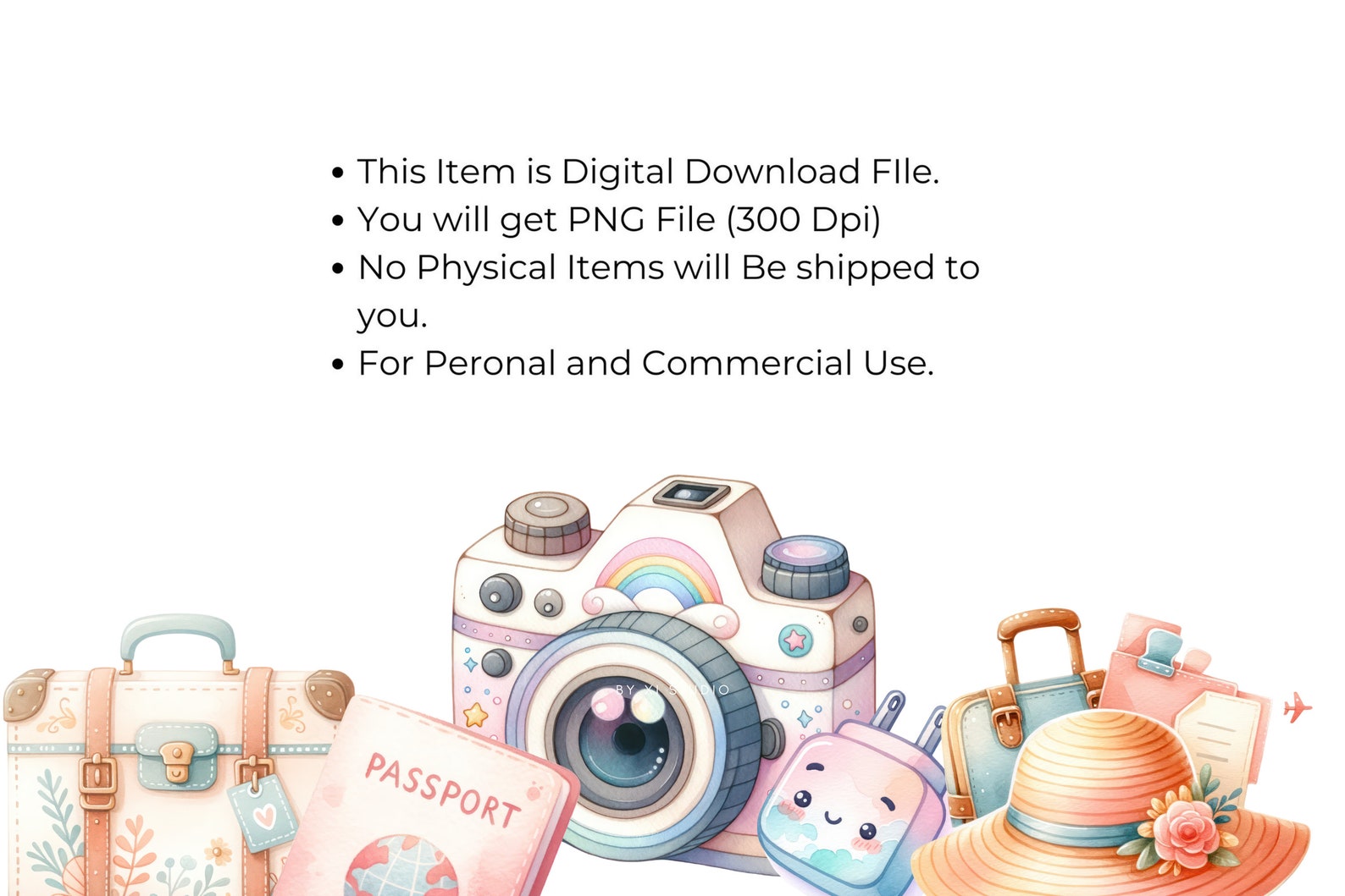 Travel Clipart, Watercolor Vacation Clip Art, Summer Holidays, Passport ...