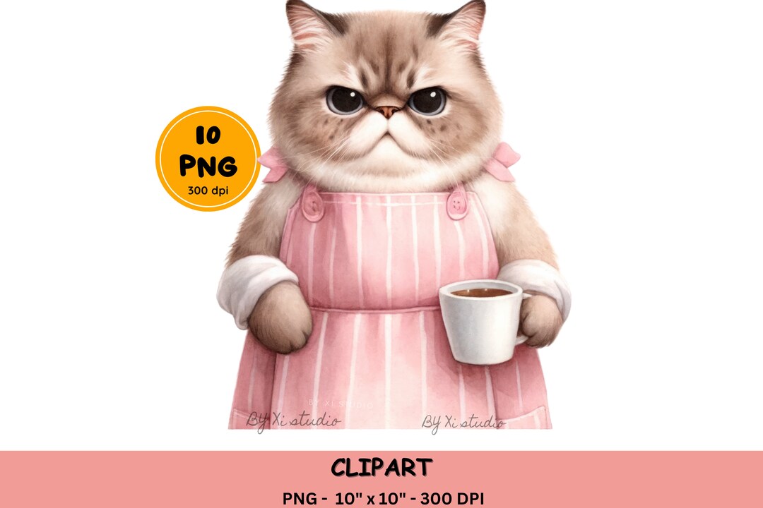 Cute Grumpy Coffee Cat Clipart, Angry Cat Png, Coffee Cat Clipart, Cute ...