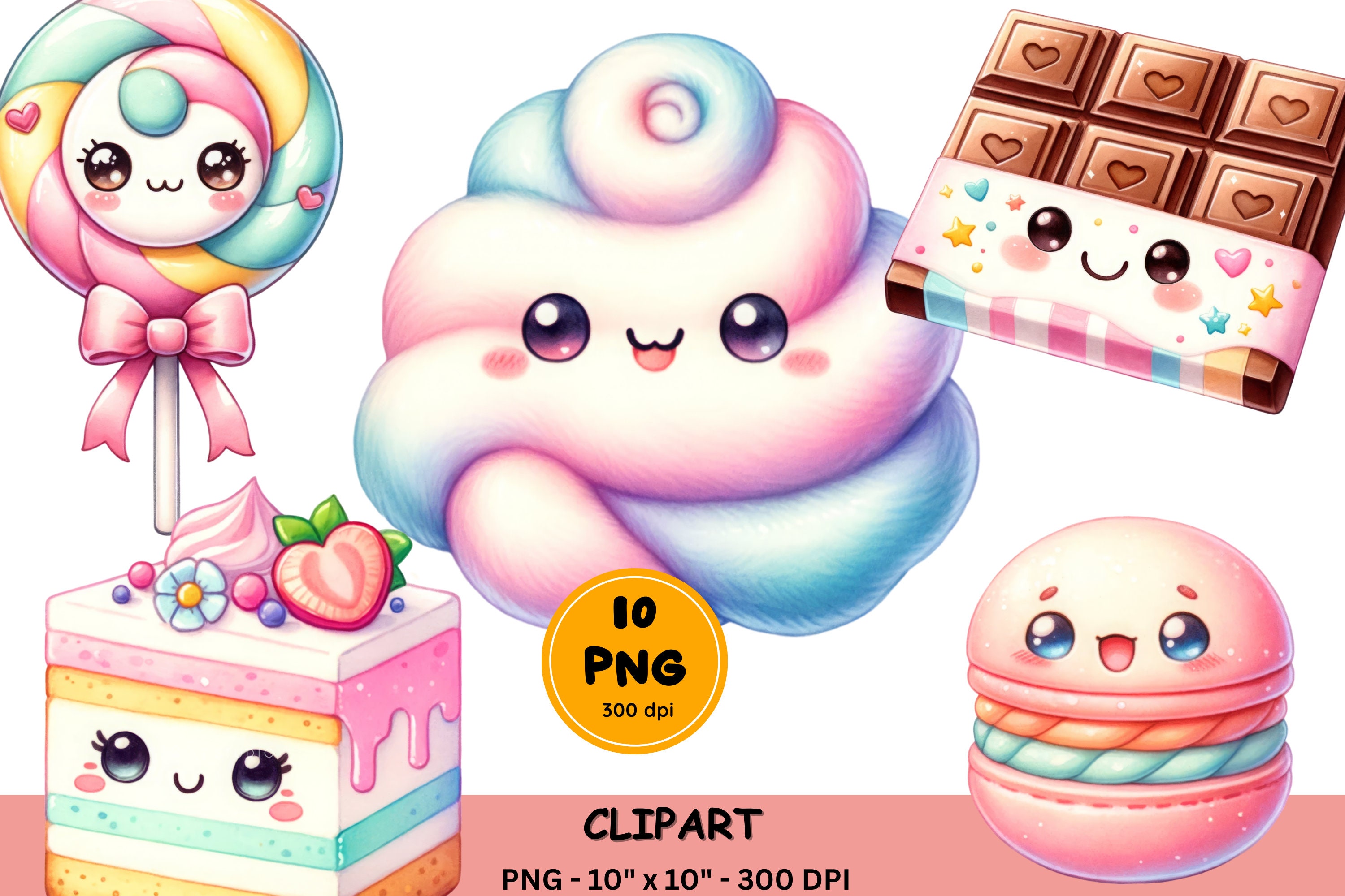 Cute Dessert Clipart, Kawaii Dessert Sublimation Design, Kawaii Foods ...