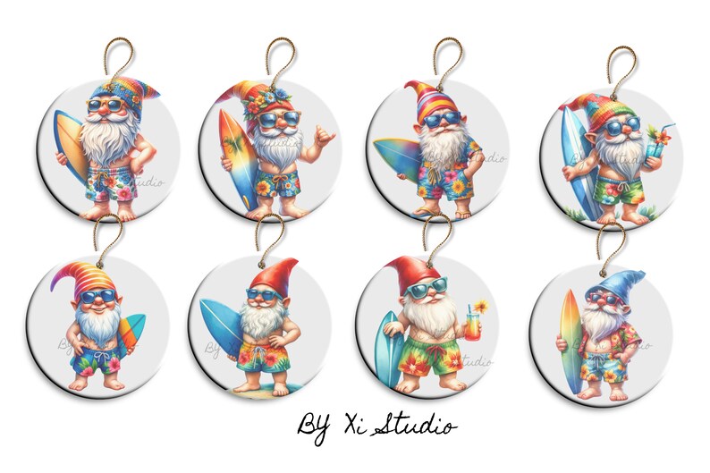 Watercolor Summer Beach Gnome Clipart, Surf Gnome Clipart, Beach Gnome ...