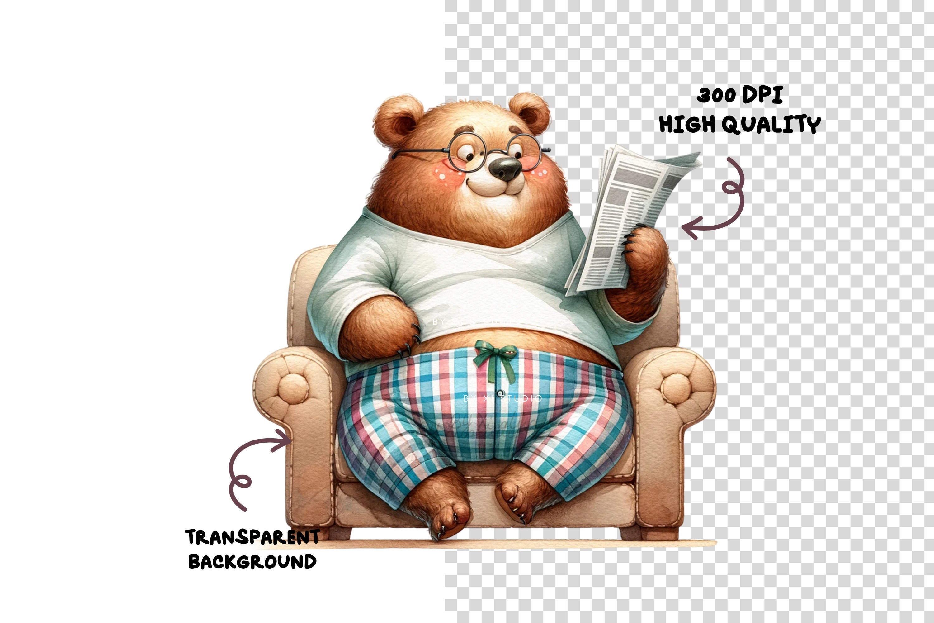 Safari Animal Reading Newspaper Clipart, Pajamas Animals Illustration ...