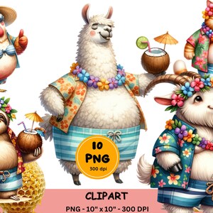 Watercolor Summer Beach Farm Animals Clipart, Cute Animals Illustration ...