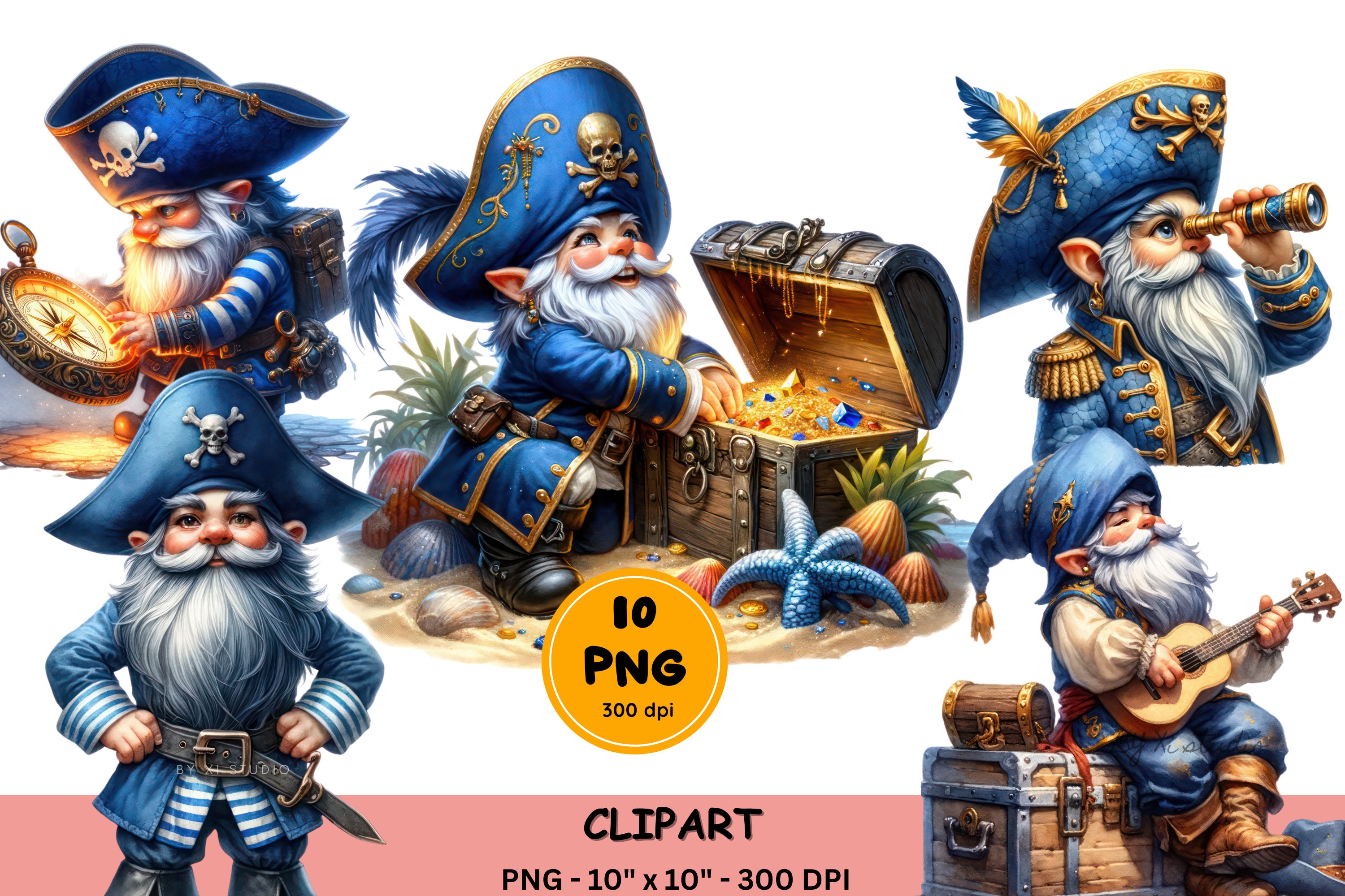 Watercolor Pirate Gnome Clipart, Gnome Sublimation Design, Pirate ...