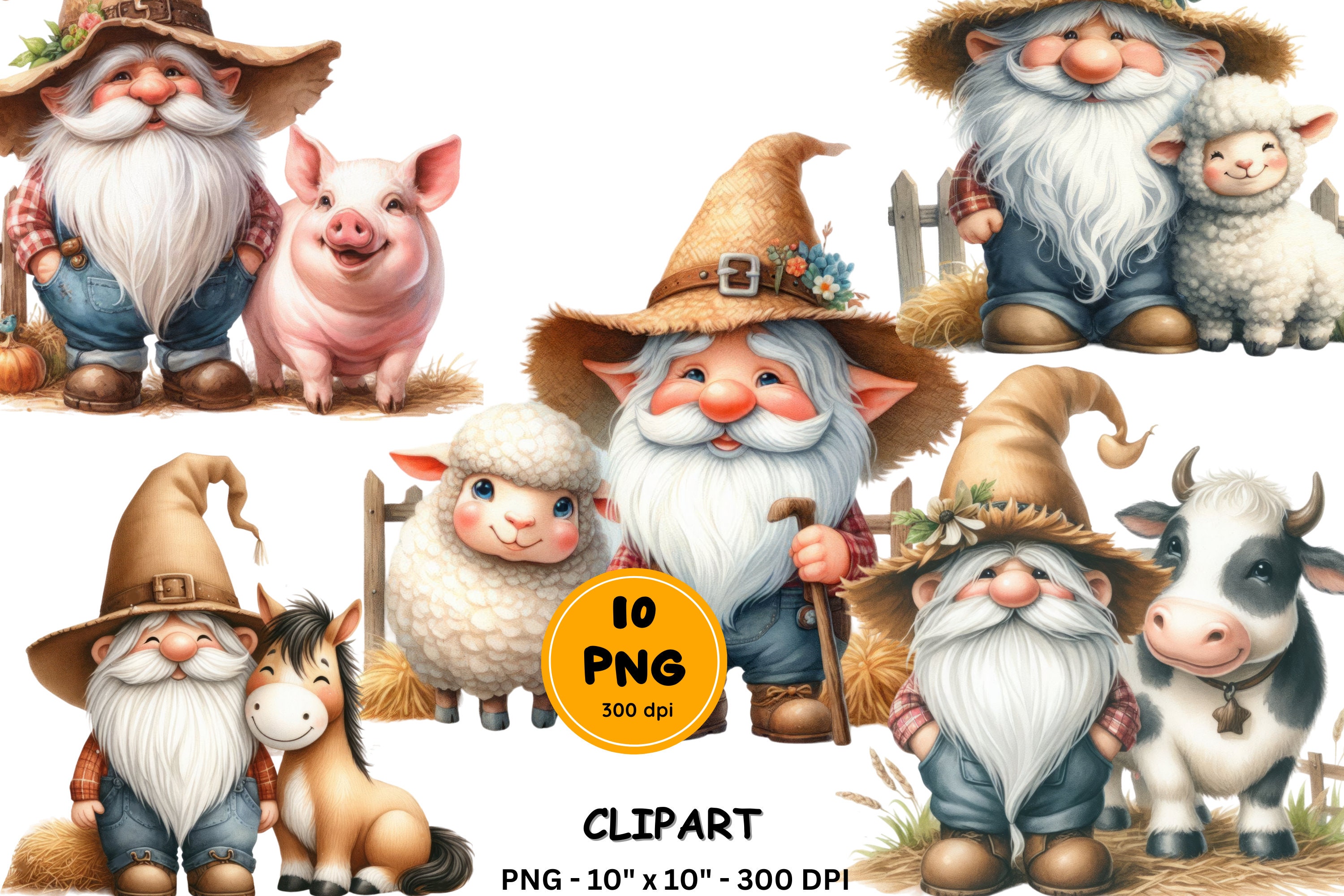 Farmer Gnome Clipart, Farm Animals PNG, Cute Gnome Png, Gnomes ...