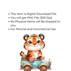 Watercolor Safari Animals on Car Clipart, Baby Animal Clipart, Vehicle ...