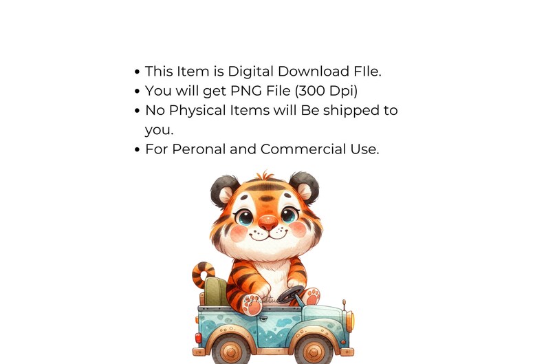 Watercolor Safari Animals on Car Clipart, Baby Animal Clipart, Vehicle ...