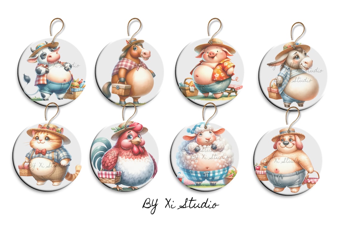 Watercolor Picnic Animal Clipart, Cute Farm Animals Illustration, Funny ...